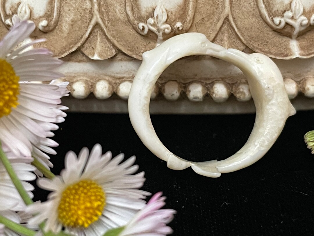 Dolphin Ring, Bone Band Ring, Dolphin Bone Band, Carved Dolphin Ring ...