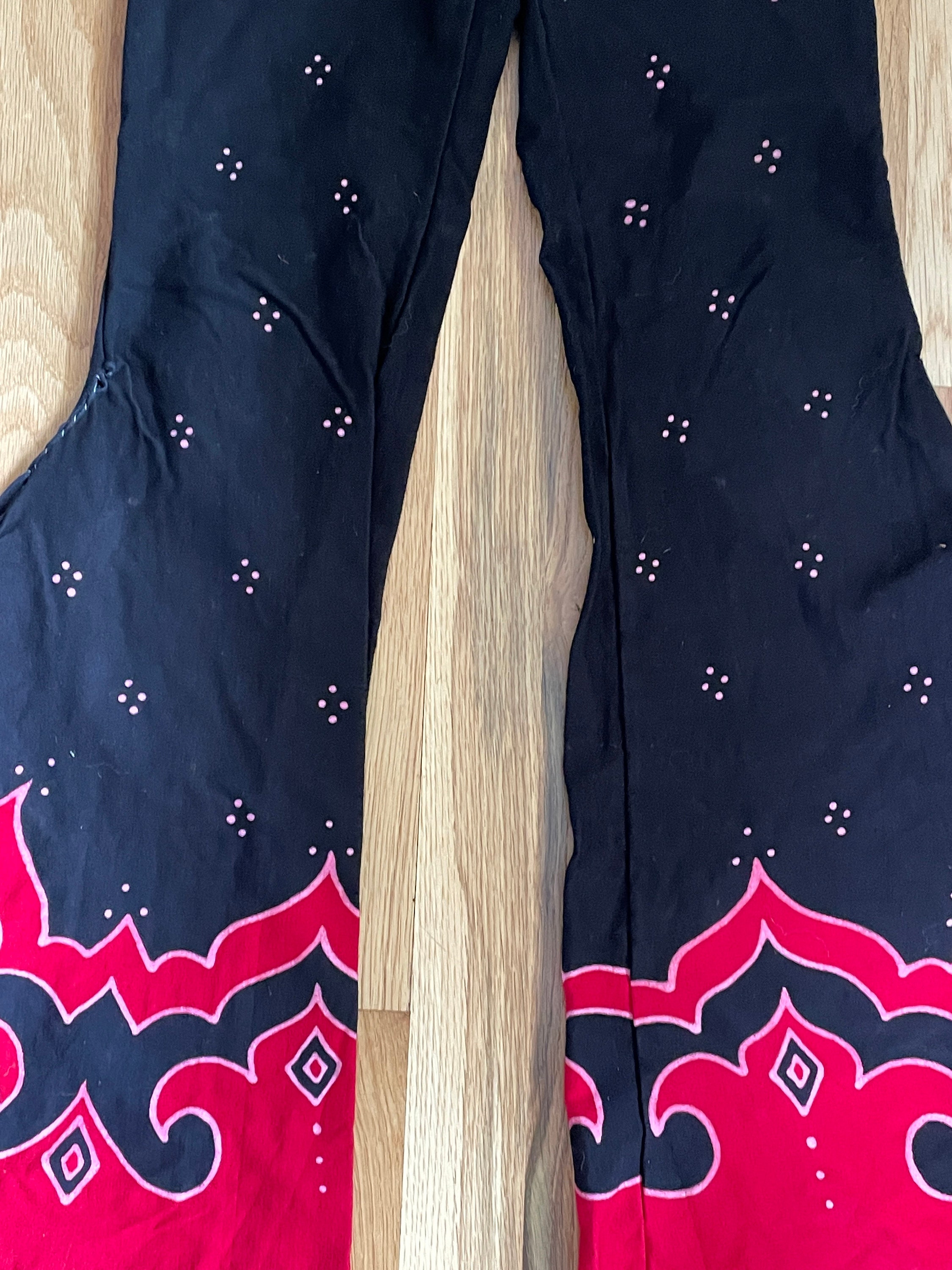 Hand-batik Yoga Pants, Black and Red, Bell Bottoms (size Medium) - Etsy