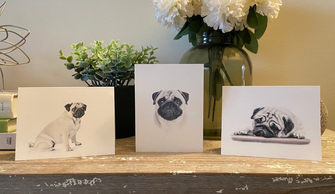 Set of 6 or 12 Handmade Blank Pug Dog Print Note Cards - Etsy