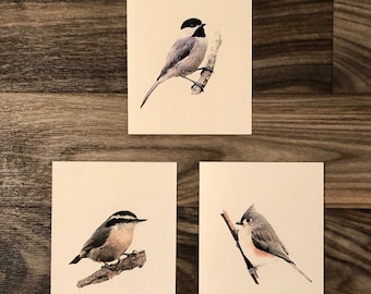 Set of 6 or 12 Handmade Bird Print Note Cards | Etsy