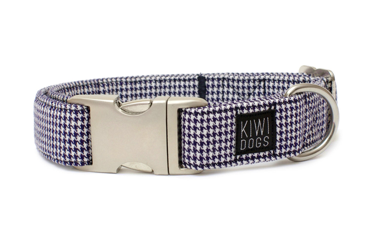 Pepita Dog Collar - Dark Marine Blue Cotton, Aluminum Buckle - Etsy