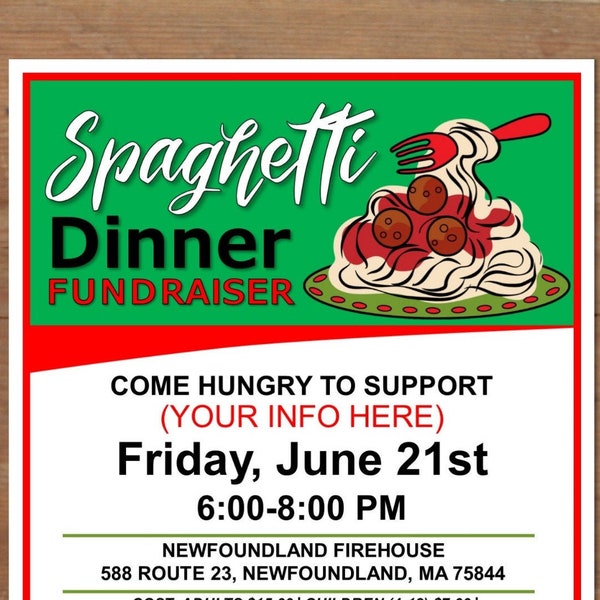 Spaghetti Dinner Flyer Template - Etsy