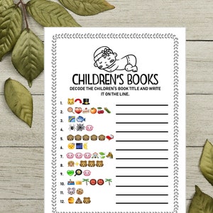 Instant CHILDRENS BOOKS Printable Baby Shower Game Guess the Storybook ...