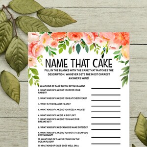 Instant NAME THAT CAKE! Printable Bridal Shower Cake Name Game Peach ...