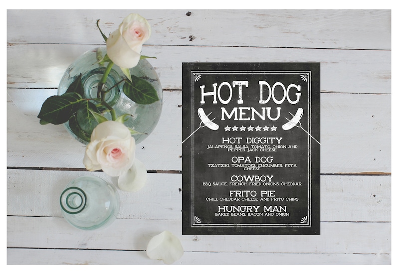 Custom 'HOT DOG Menu' Printable Sign Chalkboard Printable Hot Dog Menu ...