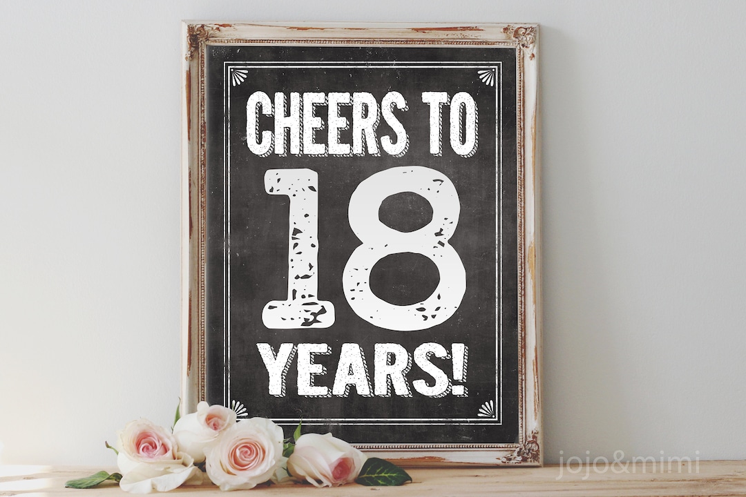 Instant 'cheers to 18 Years' Printable Chalkboard Birthday Sign Cheers ...