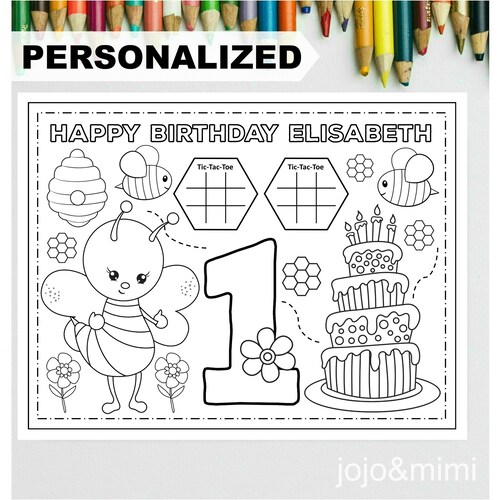 Personalized BEE HAPPY BIRTHDAY Printable Coloring Pages - Etsy