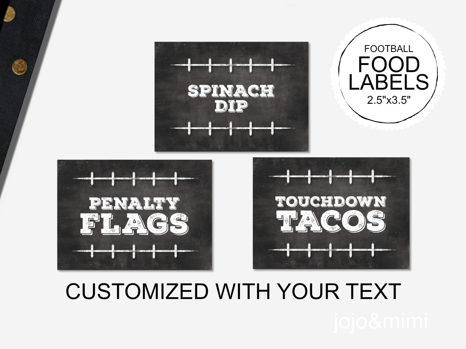 CUSTOMIZED Printable Football Food Labels Chalkboard Sports Theme Mini ...