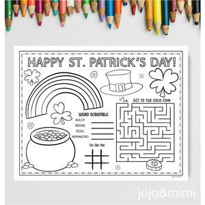 ST PATRICKS Printable Placemat Activity Shamrock Rainbow Coloring Page ...