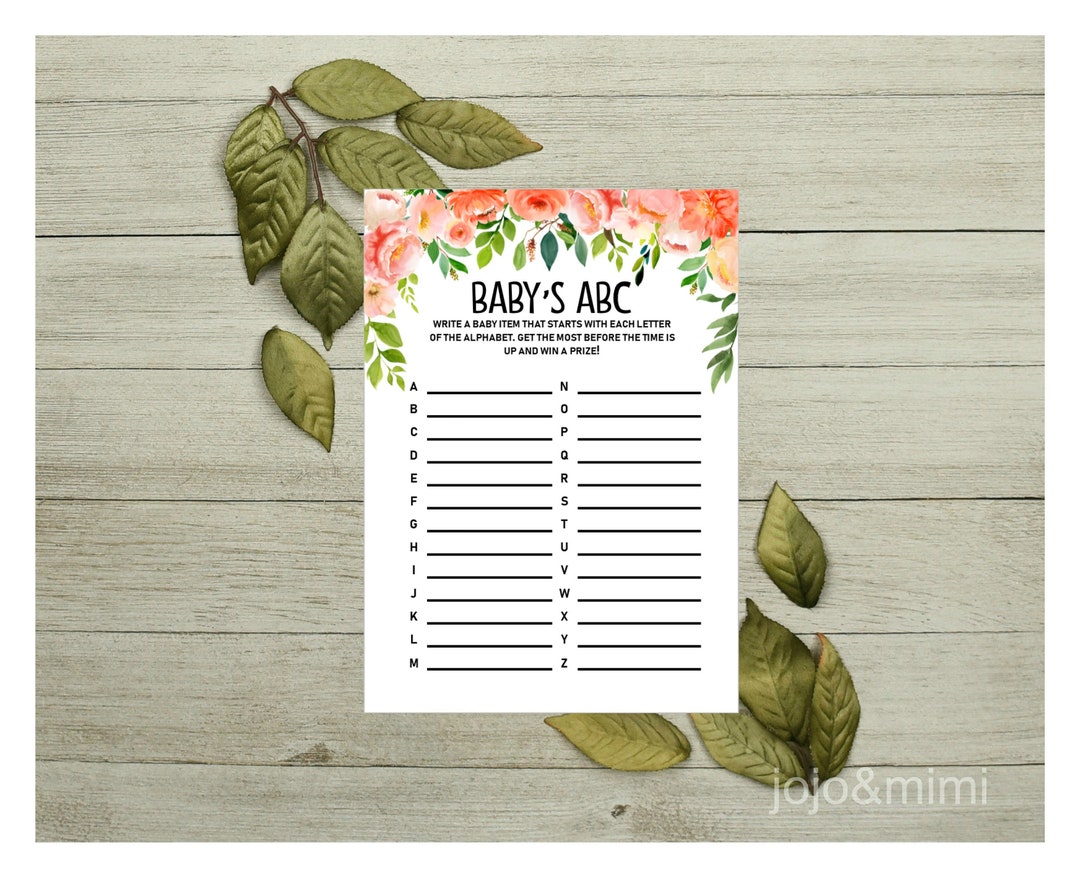 Instant BABYS ABC Printable Baby Shower Game Alphabet Peach Floral Baby ...