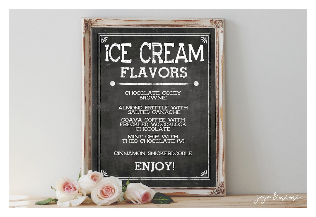 Custom 'ICE CREAM FLAVORS' Printable Sign Chalkboard Printable Dessert ...