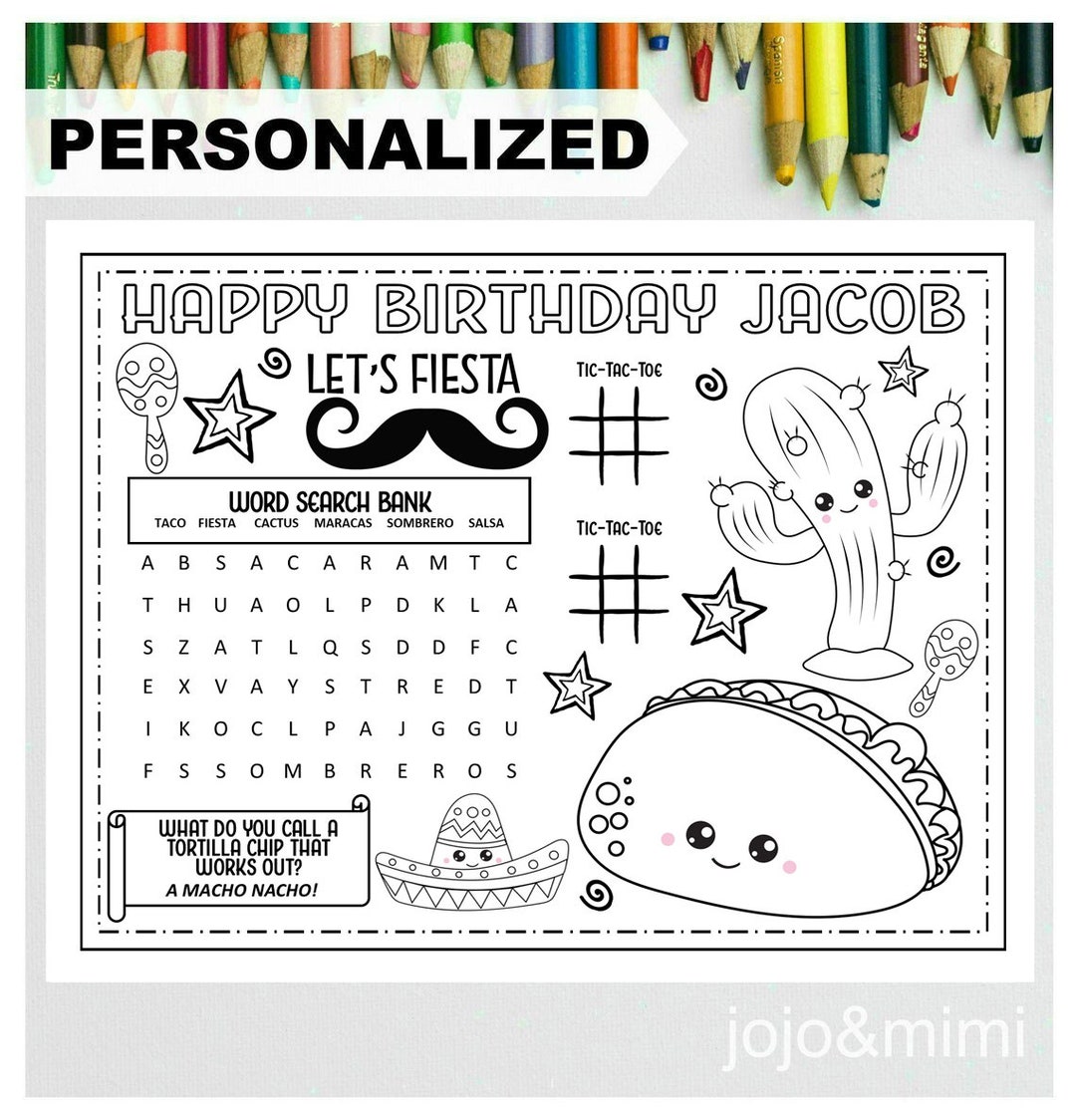 Taco LET'S FIESTA Printable Placemat Activity Fiesta Coloring Page ...