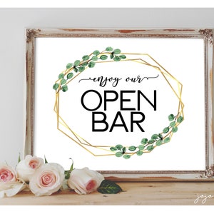 Instant 'enjoy Our OPEN BAR' Printable Eucalyptus Event Sign Wedding ...
