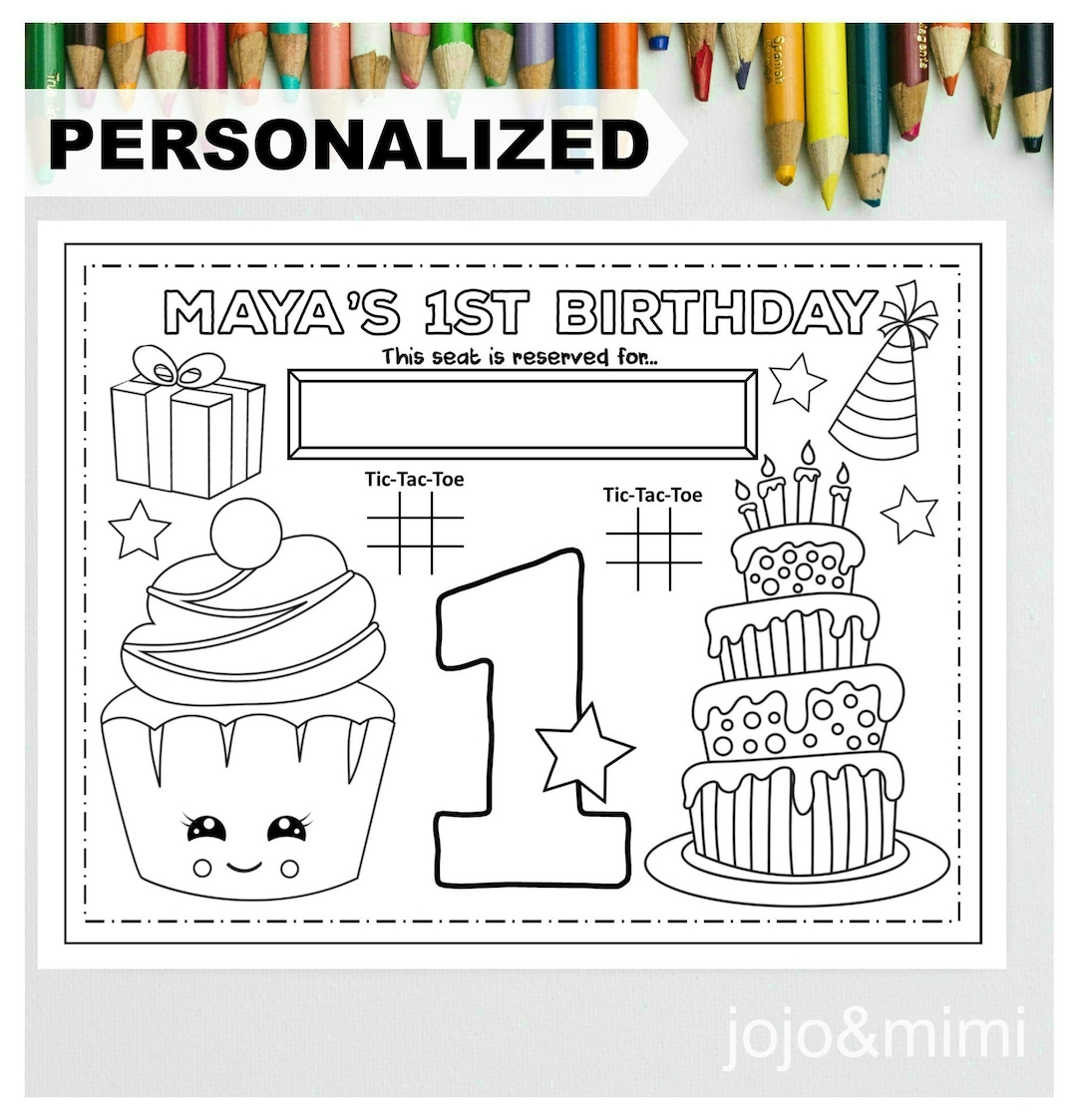 PERSONALIZED CUPCAKE Happy Birthday Printable Placemat Activity Cupcake ...