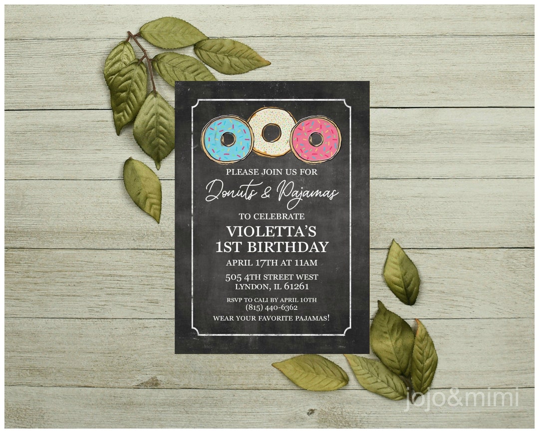 Donut and Pajama Birthday Invitiation Donut Theme Digital 5x7 Printable ...