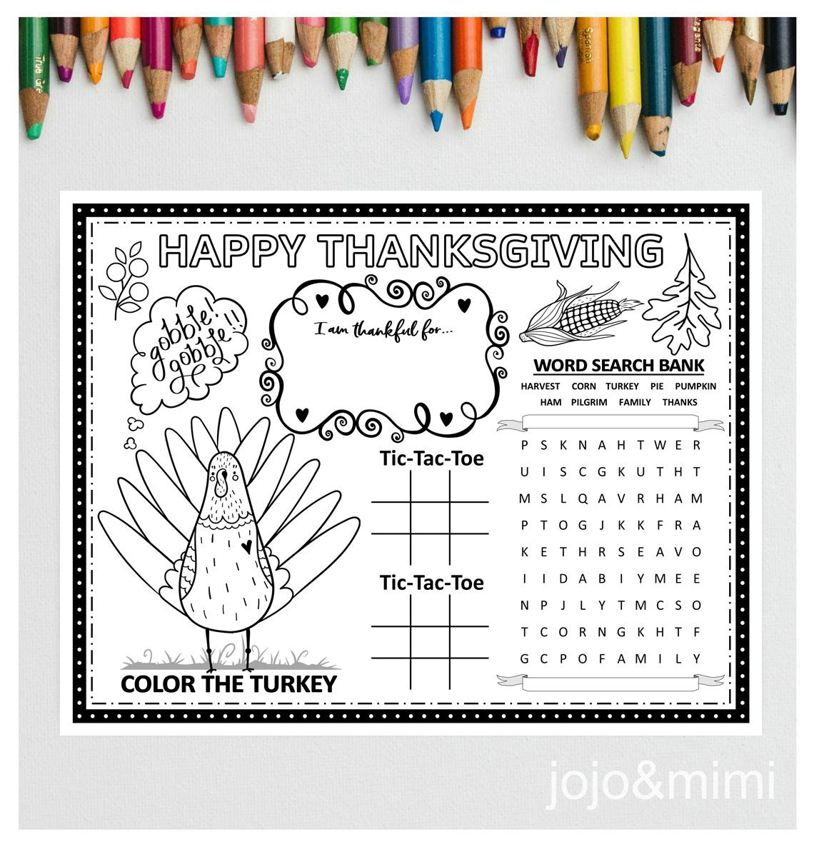 THANKSGIVING Printable Placemat Activity Fall Coloring Page Instant ...
