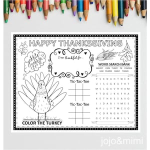 THANKSGIVING Printable Placemat Activity Fall Coloring Page Instant ...