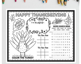 THANKSGIVING Printable Placemat Activity Fall Coloring Page | Etsy