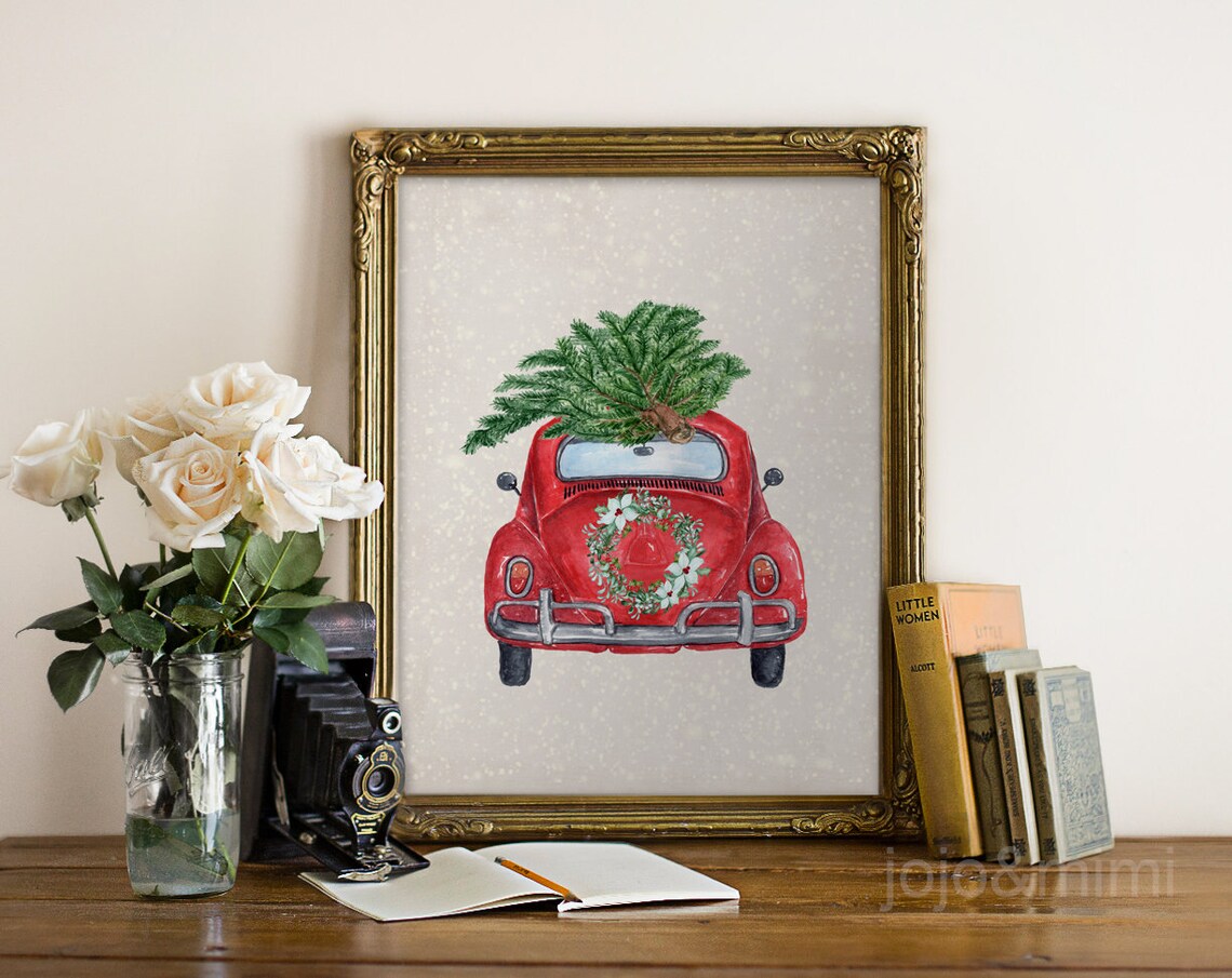 Printable Christmas Wall Art Vintage Red Christmas Buggy - Etsy
