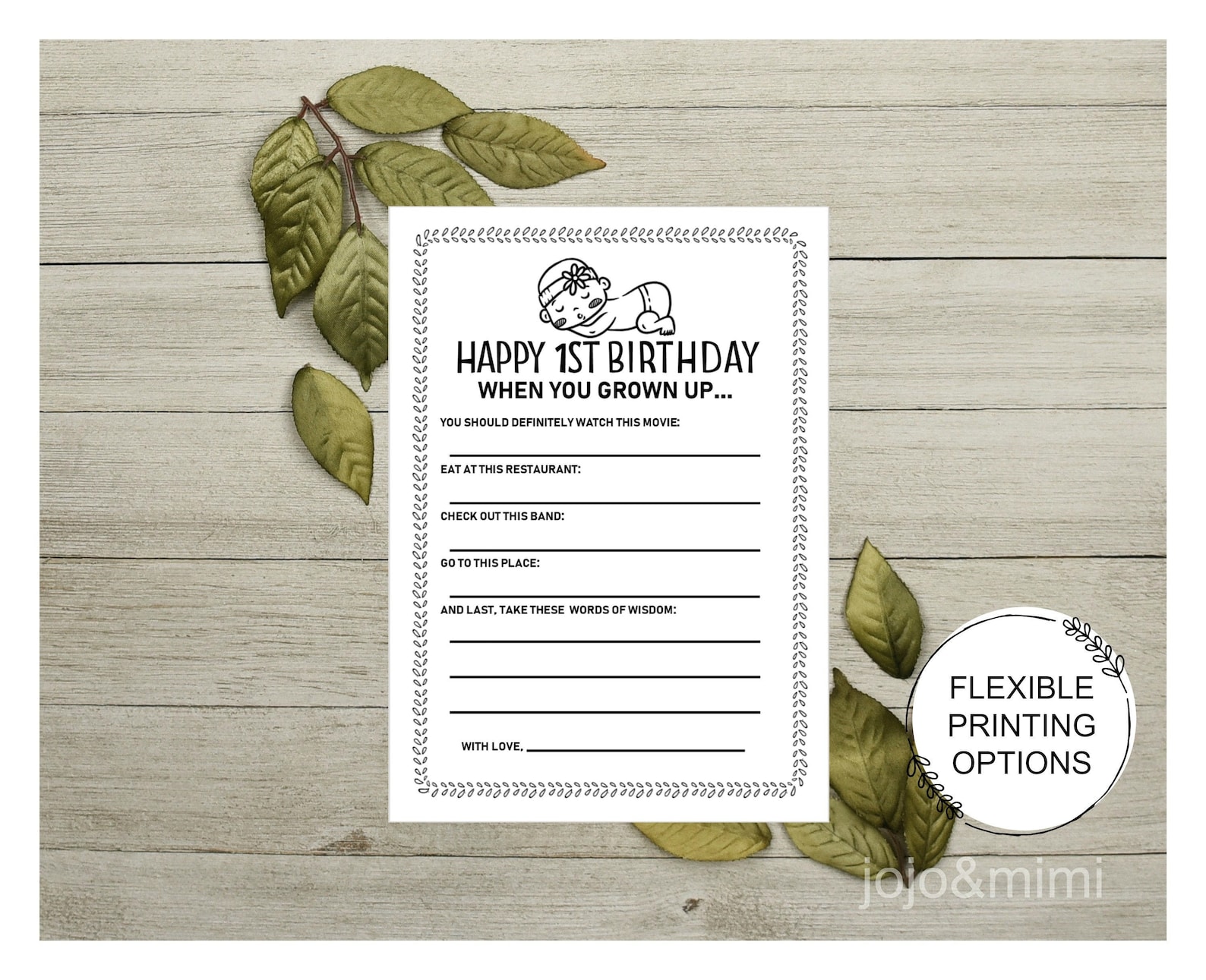 INSTANT 'happy 1st Birthday' Printable Baby Advice and | Etsy