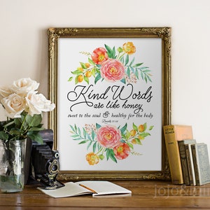 Printable 'kind Words Are Like Honey' Proverbs 16:24 Scripture Art ...
