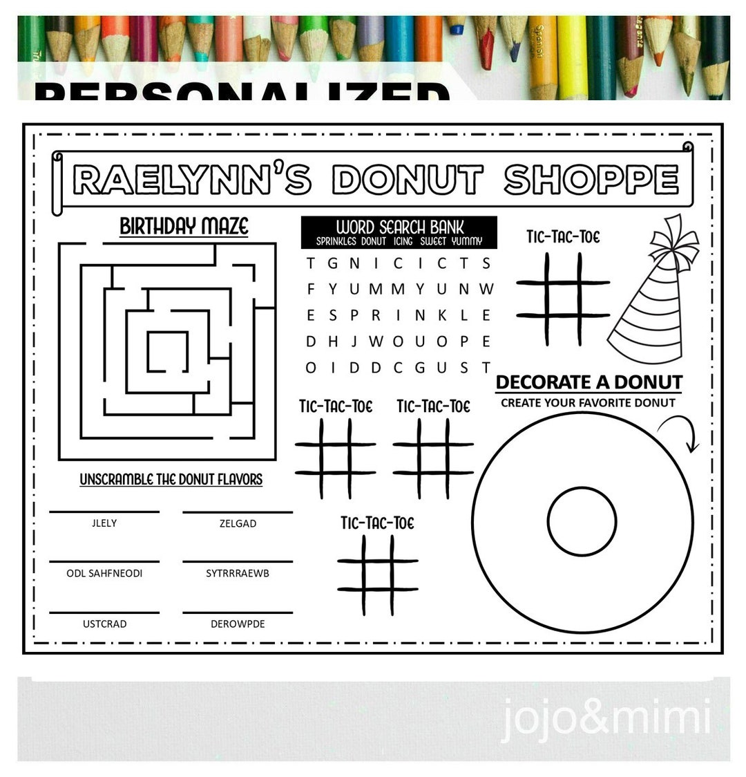 PERSONALIZED DONUT SHOPPE Happy Birthday Printable Placemat Activity ...