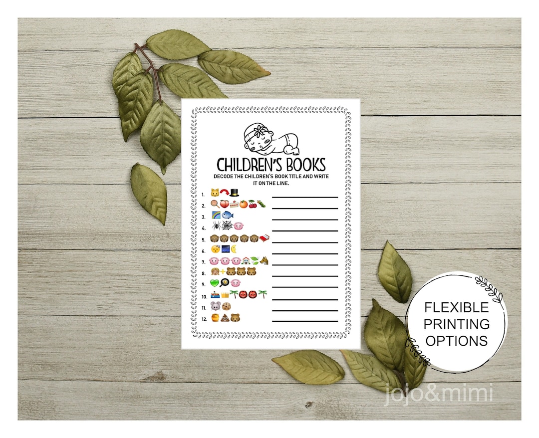 Instant CHILDRENS BOOKS Printable Baby Shower Game Guess the Storybook ...