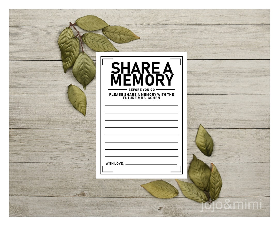 Personalized 'share A Memory' Printable Memory Card 5x7 Party Printable ...