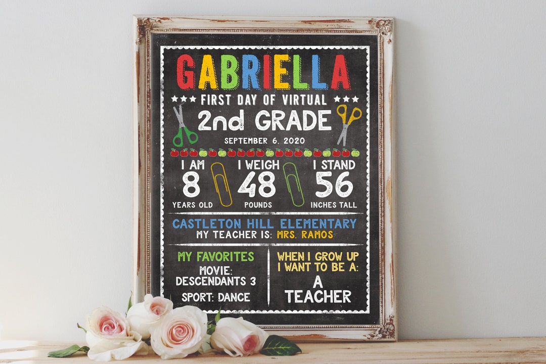 BACK TO SCHOOL Virtual Chalkboard Poster Printable Sign First Day Facts ...