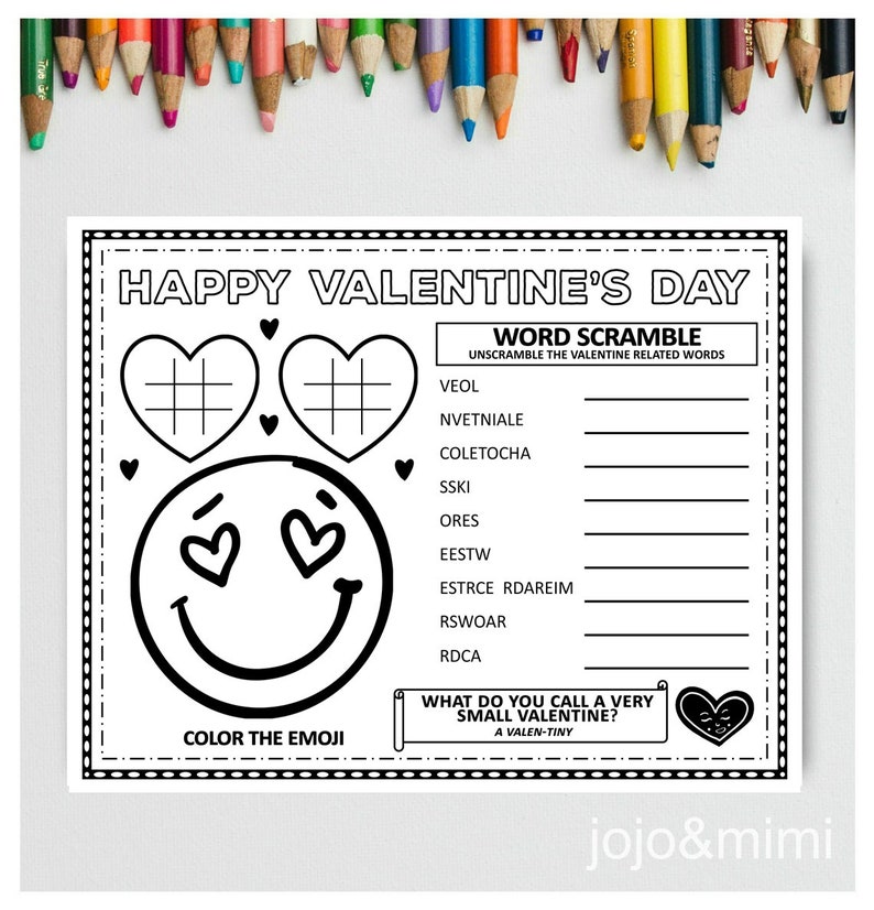 VALENTINE Printable Heart Emoji Placemat Activity Valentine - Etsy