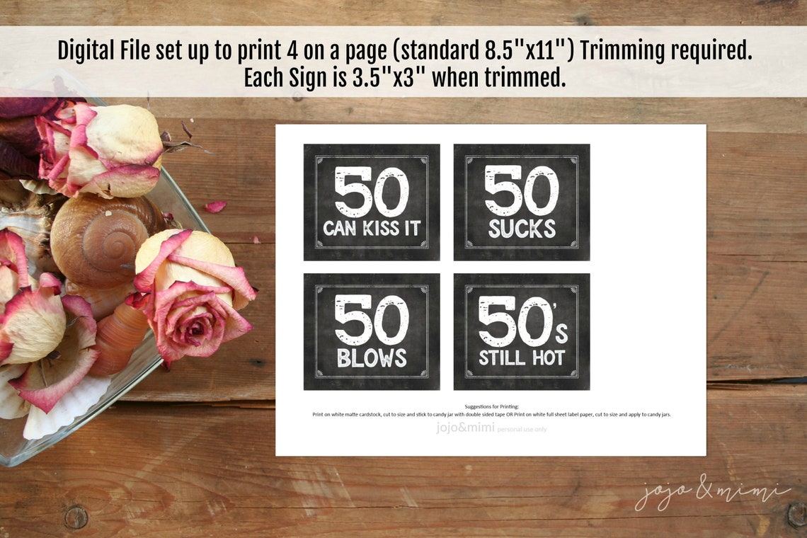 Instant 50th Birthday Candy Jar Signs Table Decoration | Etsy