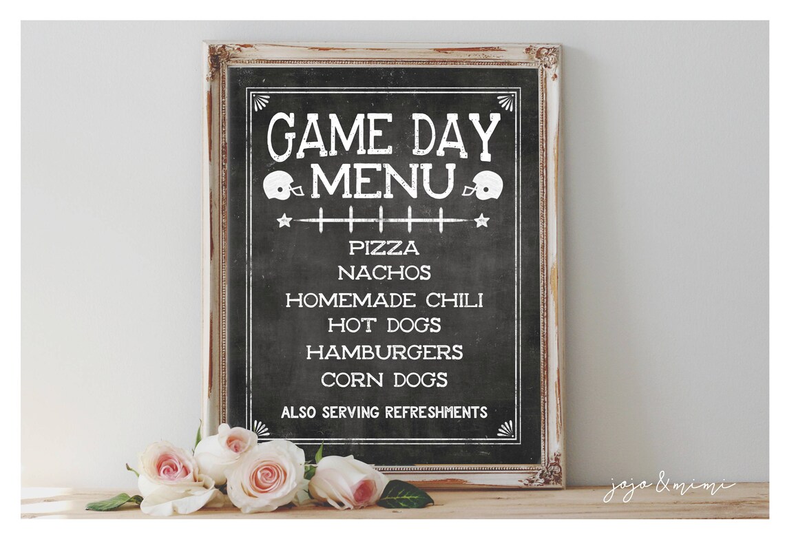 Custom 'GAME DAY MENU' Printable Sign Chalkboard - Etsy
