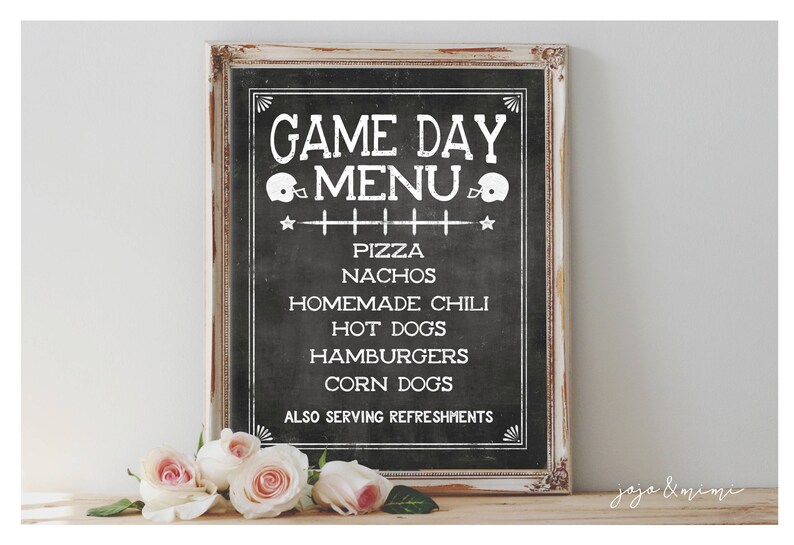 Custom 'GAME DAY MENU' Printable Sign Chalkboard Printable Party Decor ...
