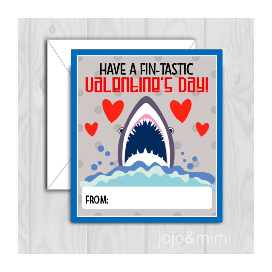 Instant VALENTINE CARD Shark Printable Valentine Classroom Exchange ...