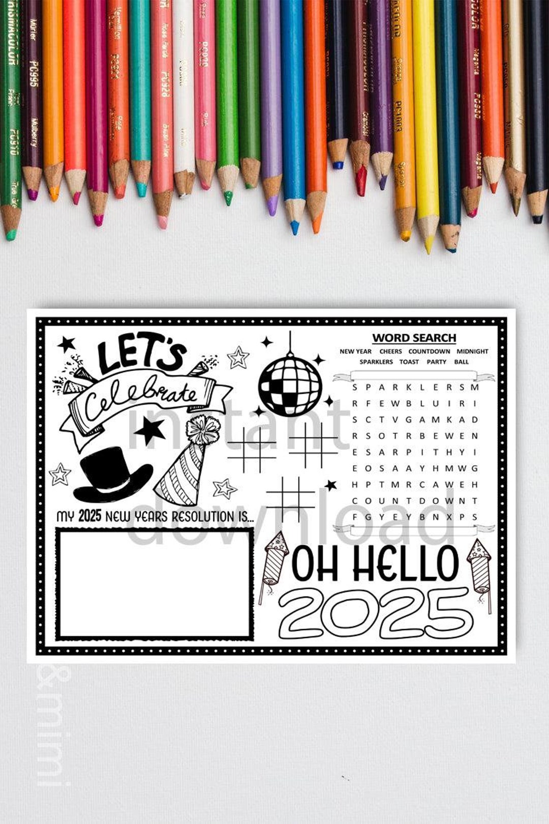 New Year's Eve Placemat 2025 Activity Sheet NYE Coloring Tic Tac Toe ...