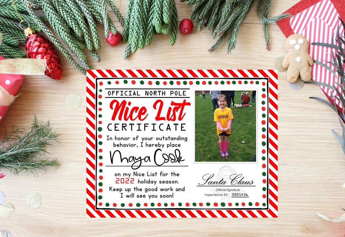 PERSONALIZED Photo Nice List Certificate Christmas Letter From - Etsy