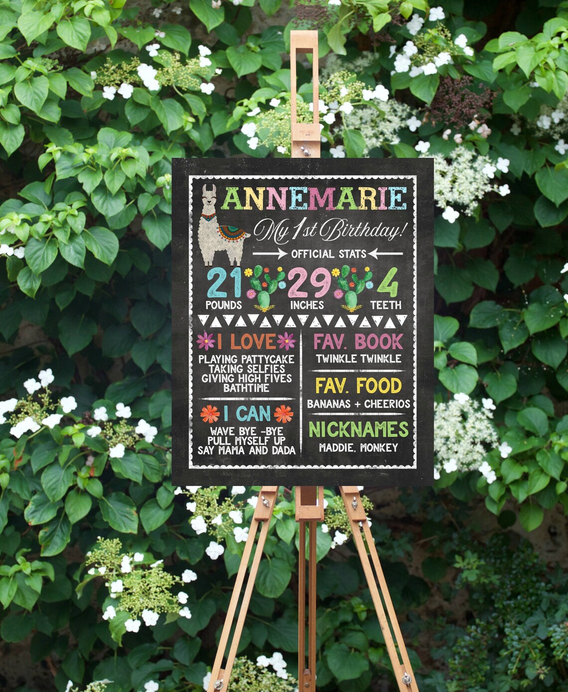 Llama First Birthday Chalkboard Poster Llama Printable Sign Milestone ...