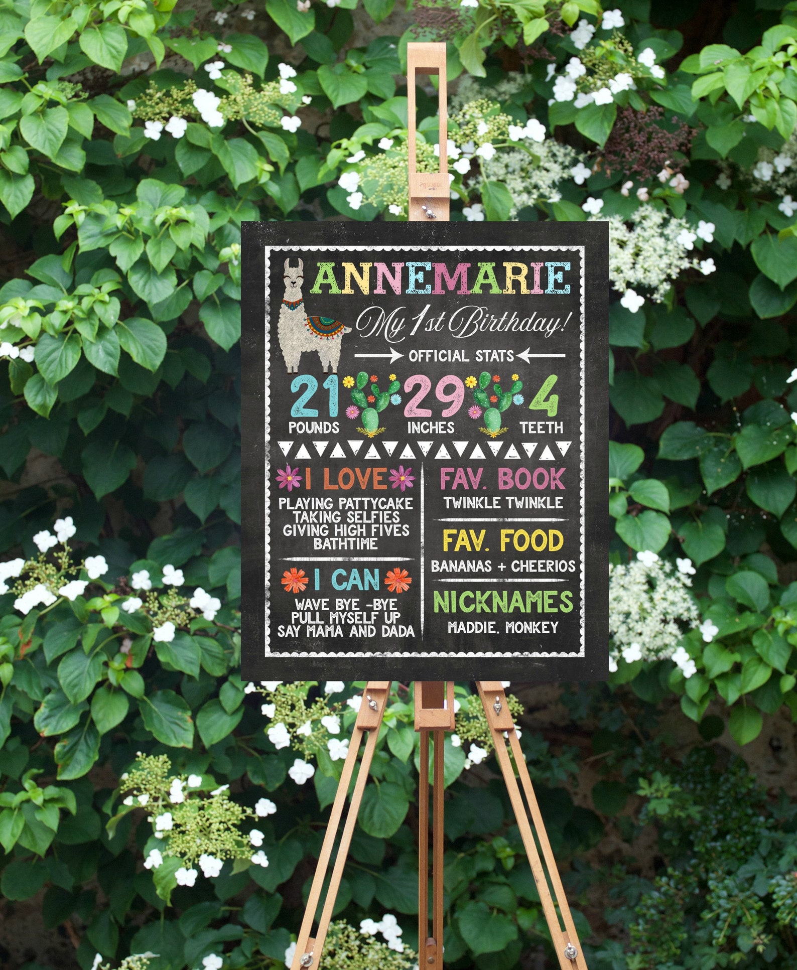 Llama First Birthday Chalkboard Poster Llama Printable Sign Milestone ...