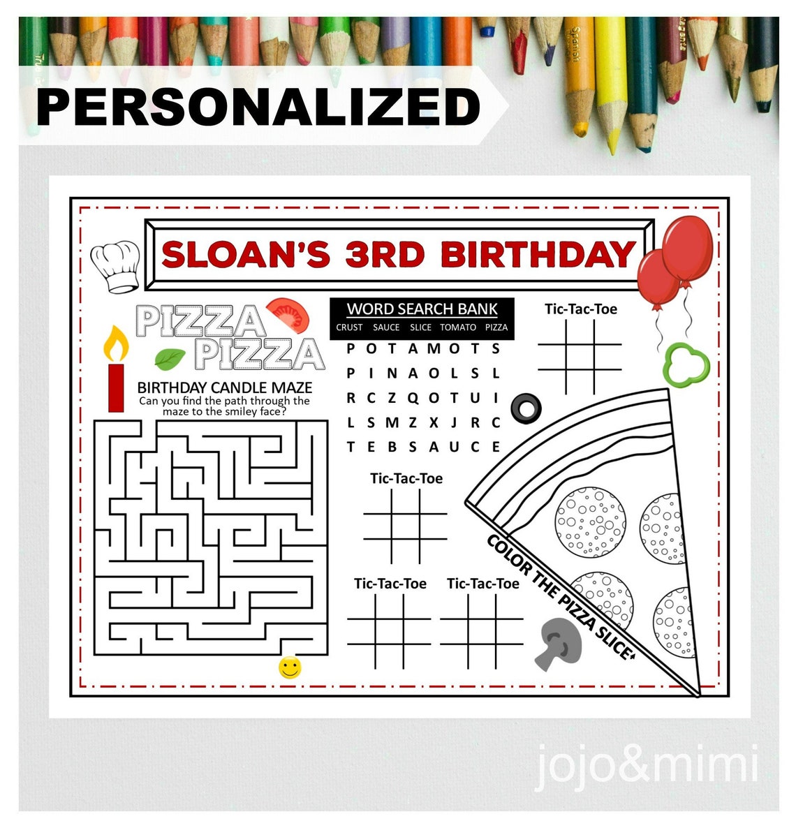 PERSONALIZED PIZZA Happy Birthday Printable Placemat Activity - Etsy