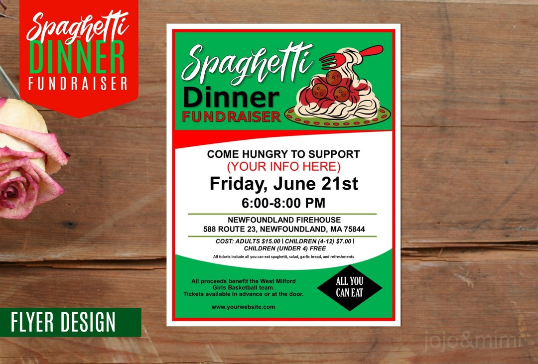 SPAGHETTI Dinner Fundraiser Flyer Printable Flyer Fundraiser ...