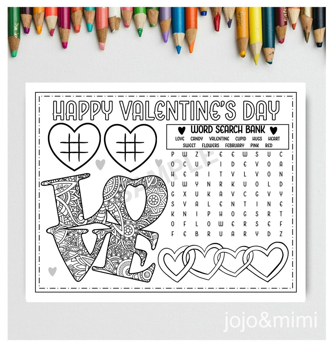 VALENTINE Printable LOVE Placemat Activity Valentine Coloring Page ...