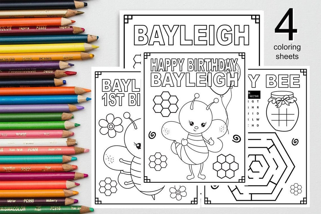 Personalized BEE HAPPY BIRTHDAY Printable Coloring Pages Activity ...