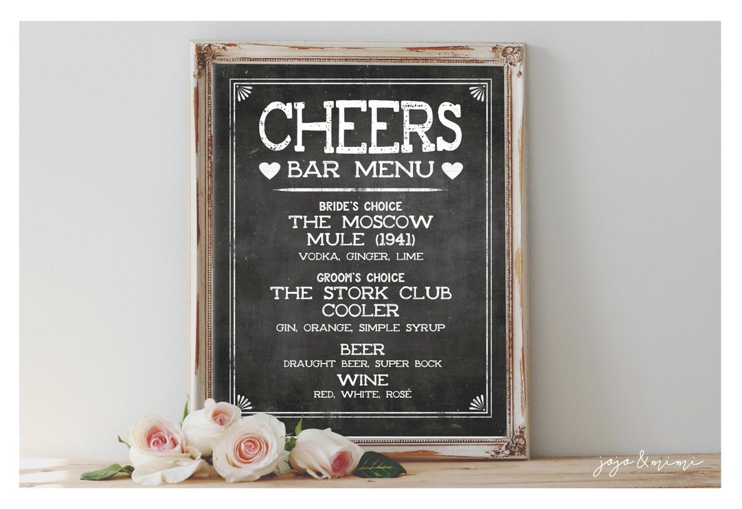 Custom 'CHEERS BAR MENU' Sign Printable Chalkboard Wedding Printable ...