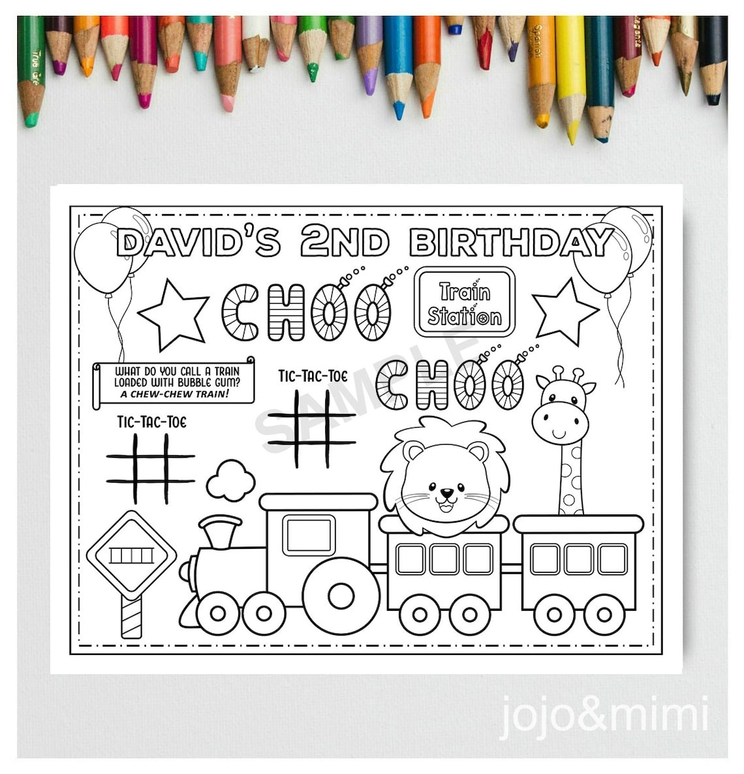 PERSONALIZED TRAIN Happy Birthday Printable Placemat Activity Animal ...