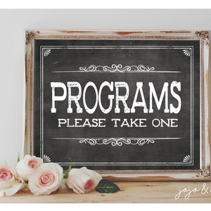Instant 'PROGRAMS Please Take One' Printable Event Sign Wedding Party ...
