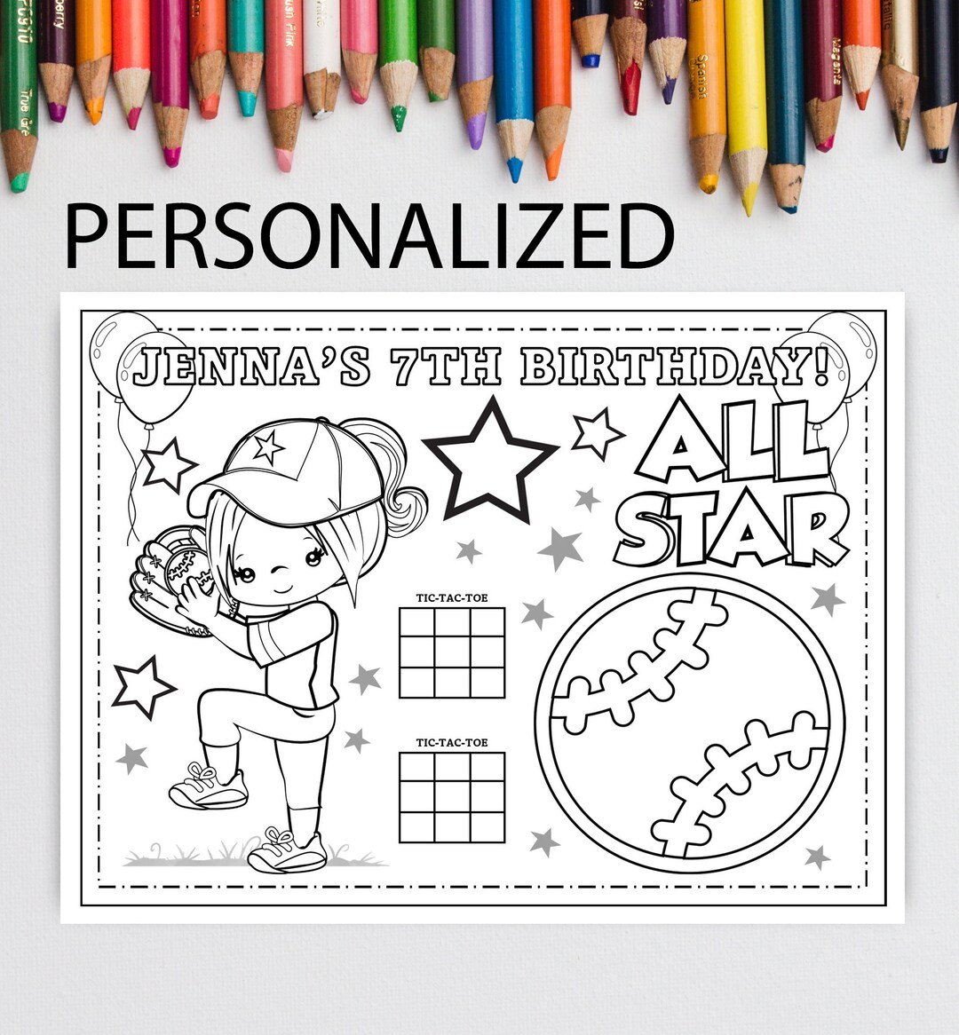 PERSONALIZED BASEBALL Happy First Birthday Printable Placemat Activity ...