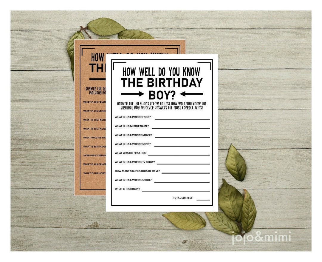 Instant BIRTHDAY BOY QUIZ Printable Birthday Game Party Printable Black ...