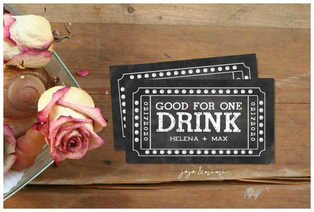 Personalized One Free Drink Printable Tickets Chalkboard Design Wedding ...