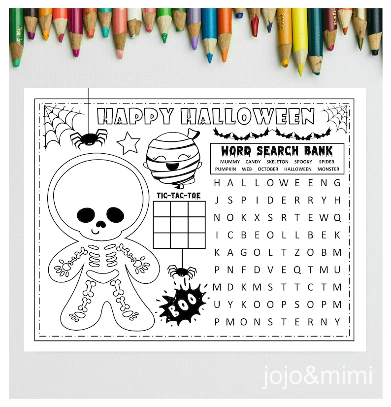 HALLOWEEN Printable Placemat Activity Halloween Coloring Page Instant ...