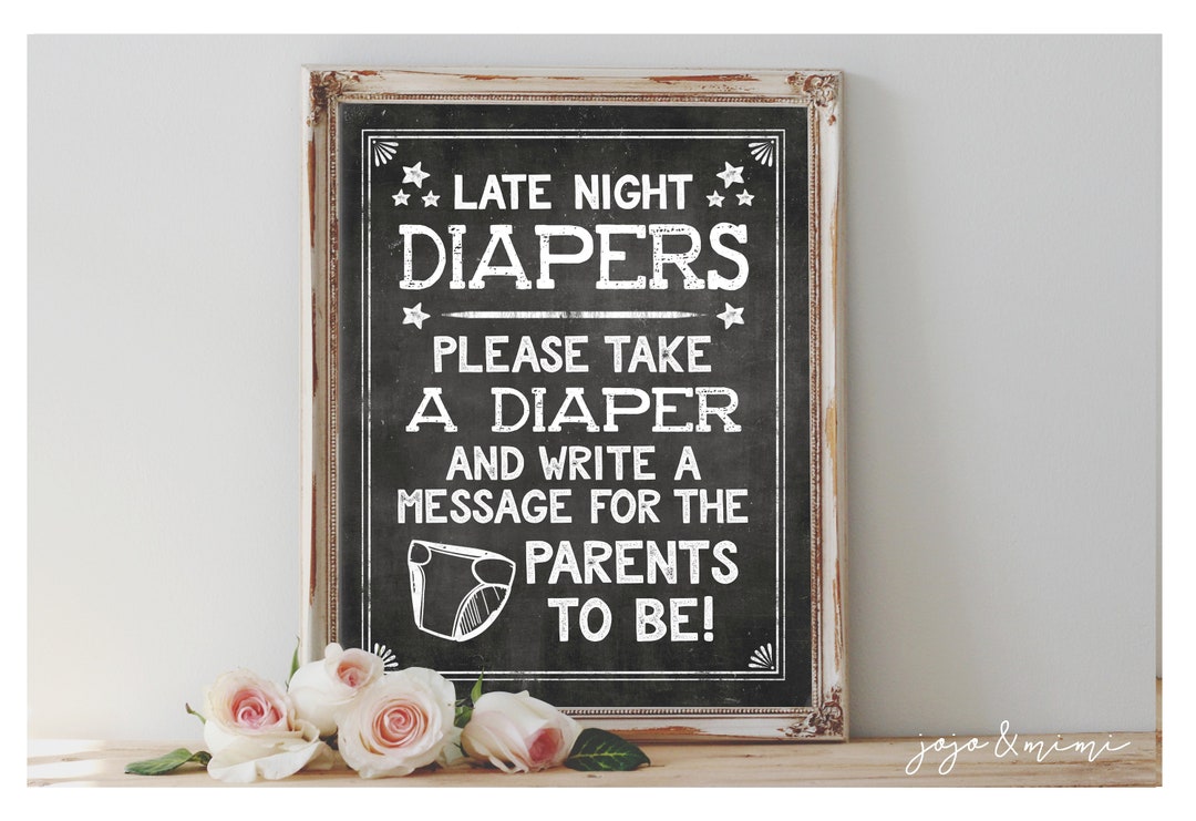 Instant 'late Night Diapers' Printable 8x10, 11x14 Sign Baby Shower ...